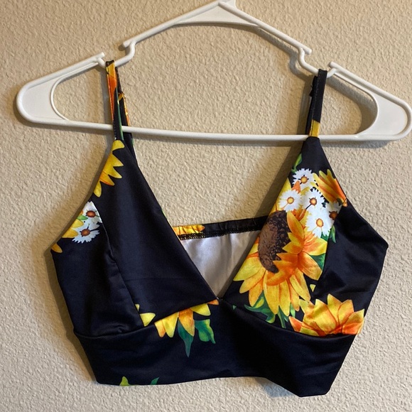 Tops | Sunflower Print Crop Topbra Size Small | Poshmark